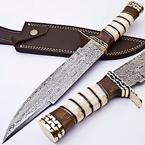Custom Damascus Knife Hunting Knife | Best Outdoor Knife Camping Knife | Beautiful Burl Wood Handle