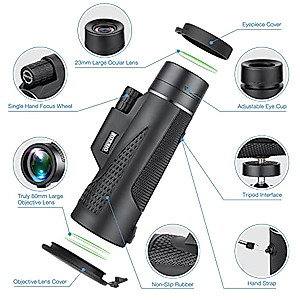 80x100 Monocular Telescope, Night Vision Monocular Telescope for Smartphone with Tripod, High Power Monocular for Adults,HD Monocular for Hiking Hunting Stargazing Bird Watching Travel Camping
