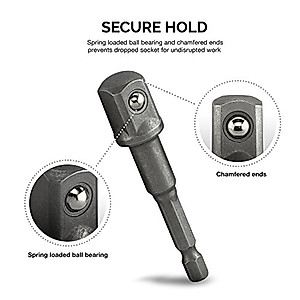 Impact Grade Socket Adapter Set - 3 Packs Drill Bit Adapter with Bit Holder, Sizes 1/4", 3/8", 1/2", 1/4-Inch Hex Shank, Cr-V, for Cordless Drill & Screwdriver, Power Drill & Driver