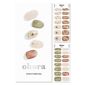 ohora Semi Cured Gel Nail Strips (N Afternoon Garden) - Works with Any Nail Lamps, Salon-Quality, Long Lasting, Easy to Apply & Remove - Includes 2 Prep Pads, Nail File & Wooden Stick