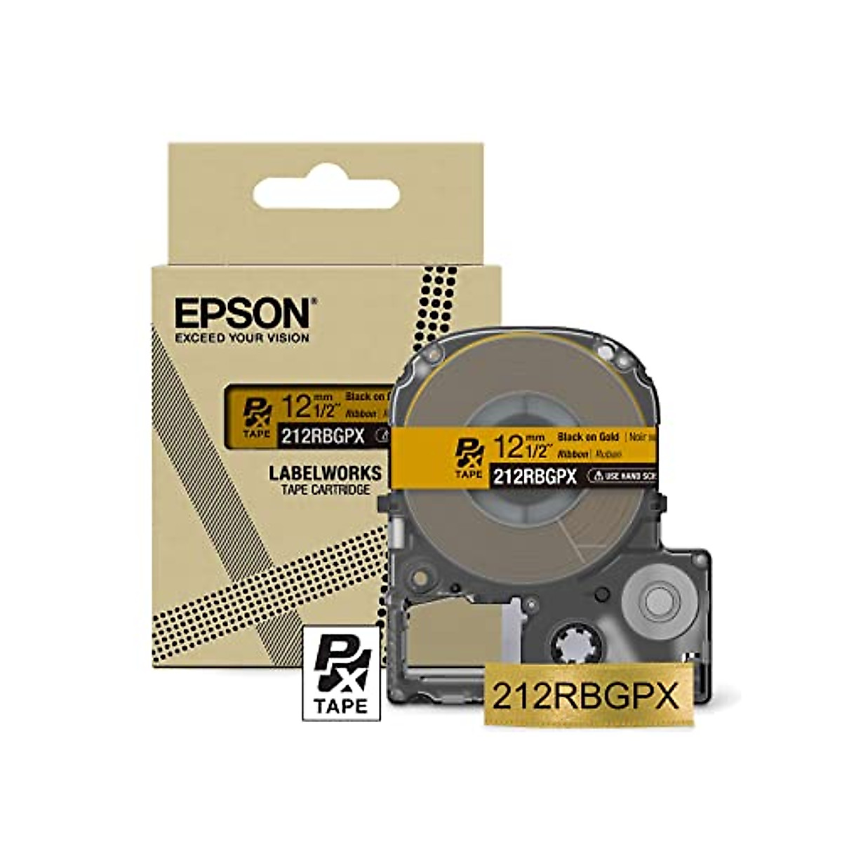 LABELWORKS Epson LW-C610PX Go for Gold Bundle – Label Maker and Gold Tapes, Gold on Black, Gold on Clear, Gold Ribbon & Metallic Gold - LW-C610PX, 224GBPX, 224GCPX, 212RBGPX, 218BMETGPX