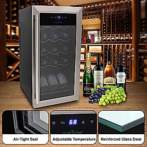 nutrichef 15 Bottle Refrigerator-White And Red Chiller Countertop Cooler-Freestanding Compact Mini Wine Fridge, Digital Control, Stainless Steel Door
