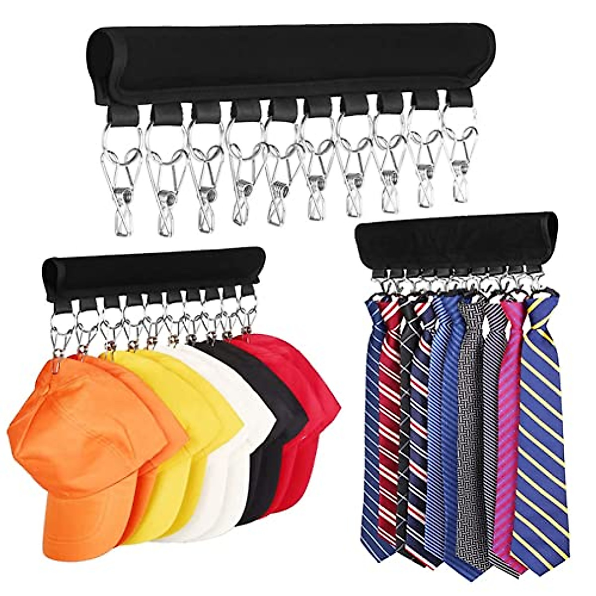LRUUIDDE Cap Organizer Hanger, 10 Baseball Cap Holder, Hat Organizer Storage for Closet - Change Your Cloth Hanger to Cap Organizer Hanger -closet storage expert (2 Pack) (Black 2 Pack)