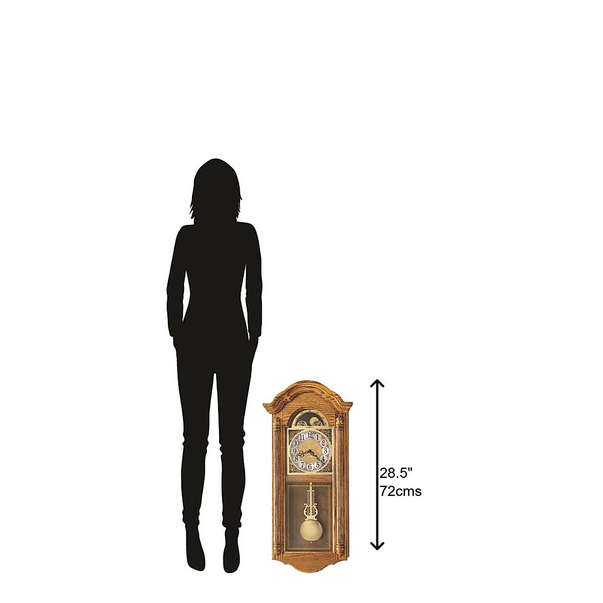 Howard Miller Fenton Wall Clock 620-156 – Golden Oak, Brass Pendulum Home Decor with Quartz Dual-Chime Movement