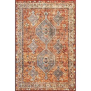 nuLOOM 5' x 8' SpinClean Machine Washable Stain-Resistant Area Rug Low Profile for Living Room, Bedroom, and Dining Room, Ashen Rust