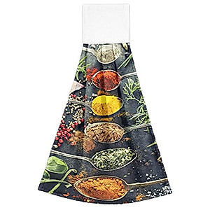 Aslsiy Herbs Spices Cutlery Spoon Hanging Kitchen Towels Bathroom Hand Tie Towel Fast Drying Dish Tea Towels for Bath Tabletop Gym Home Decor Set of 2