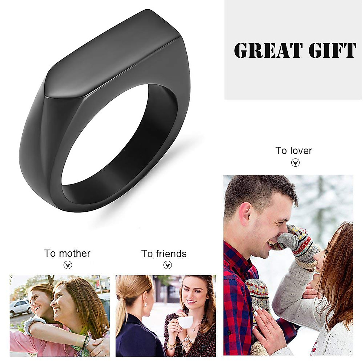 XSMZB Cremation Rings for Ashes Simple Square Band Ring Keepsake Arrow Band Finger Ring Holder Ashes for Pet Human Memorial Urn Ring for Men Women (Black,7)