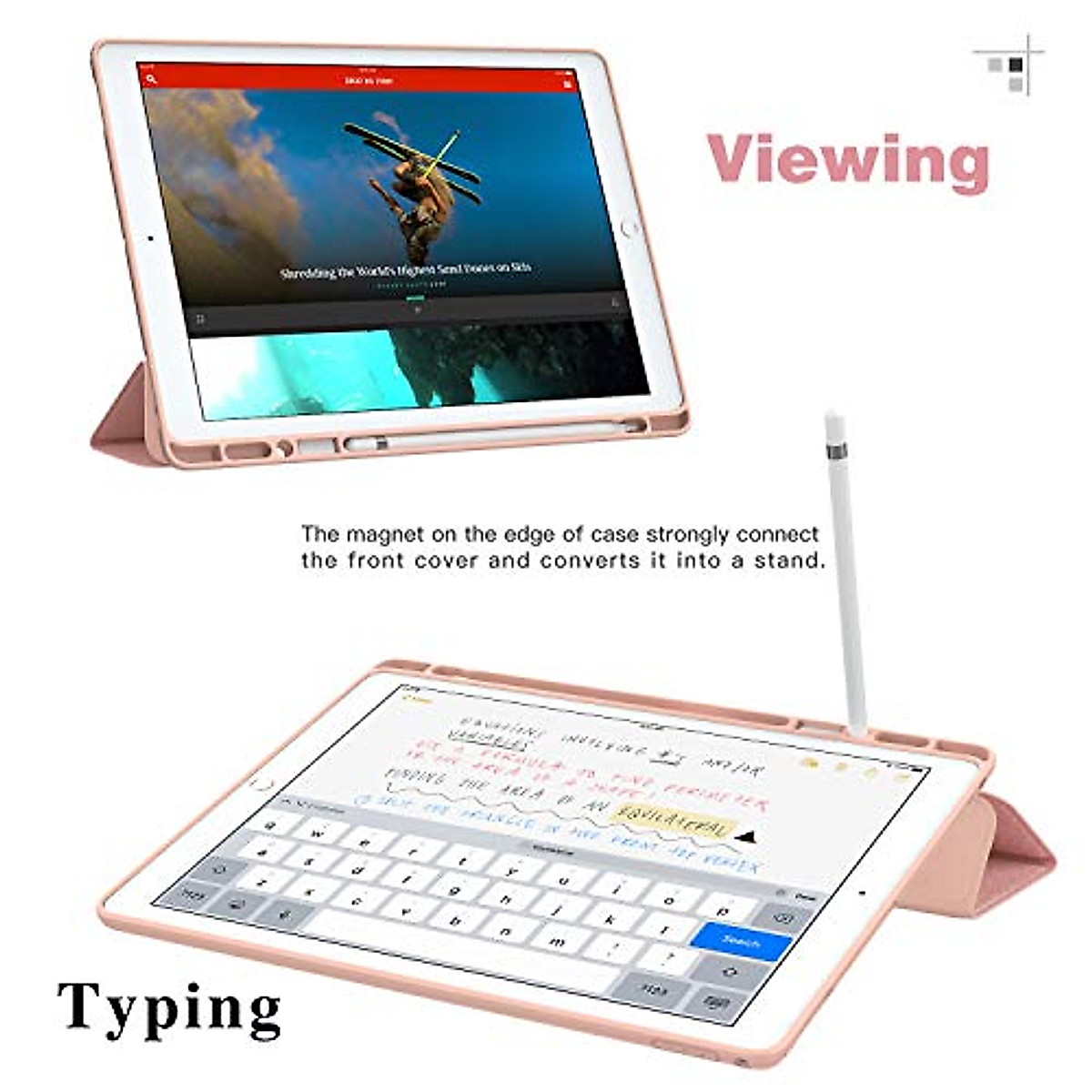 MoKo Case Fit iPad Pro 12.9 2017/2015 with Apple Pencil Holder - Slim Lightweight Smart Shell Stand Cover Case with Auto Wake/Sleep Fit Apple iPad Pro 12.9 inch Tablet (1st & 2nd Gen),Rose Gold