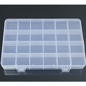 Transparent 24 Compartments Plastic Box Case Jewelry Bead Storage Container Craft Organizer with Divider and Compartments for Earring Rings Necklaces Bracelet Anklet