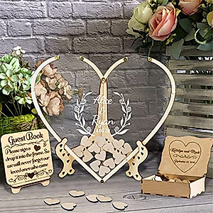 Smallduuck Personalized Heart Guest Book Alternative with 30-100 Wood Hearts Custom Wood Wedding Drop Box Rustic Guest Book Sign Wedding Decor(Heart Guestbook-Style 1)