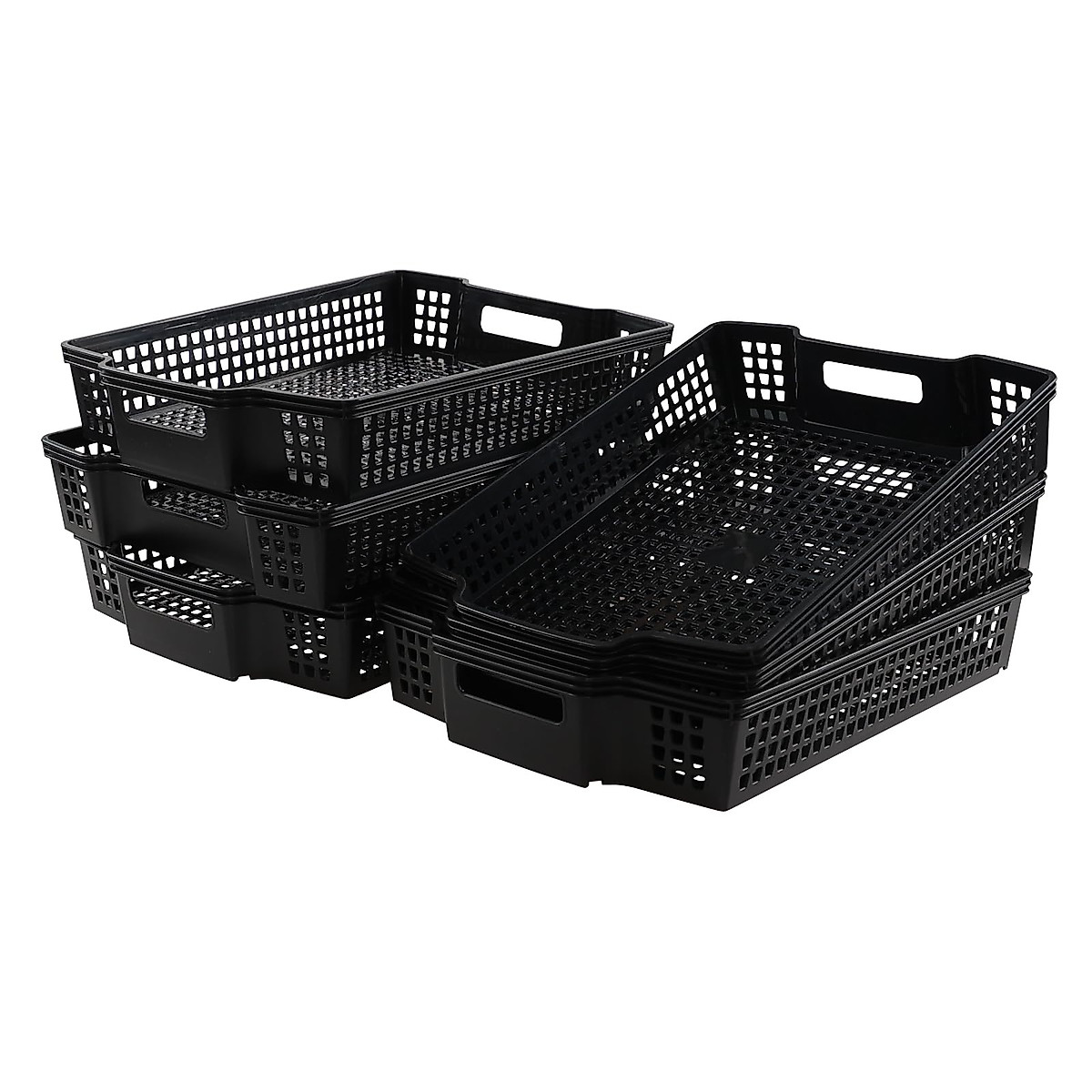 Yuright 6 Packs Stacking Storage Basket Tray, Plastic A4 Paper Storage Baskets, Black