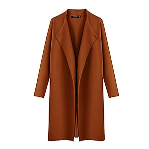 MEROKEETY Womens Fall Long Sleeve Dressy Cardigan Classy Loose Cozy Knitted Long Sweater Jackets, Caramel, L