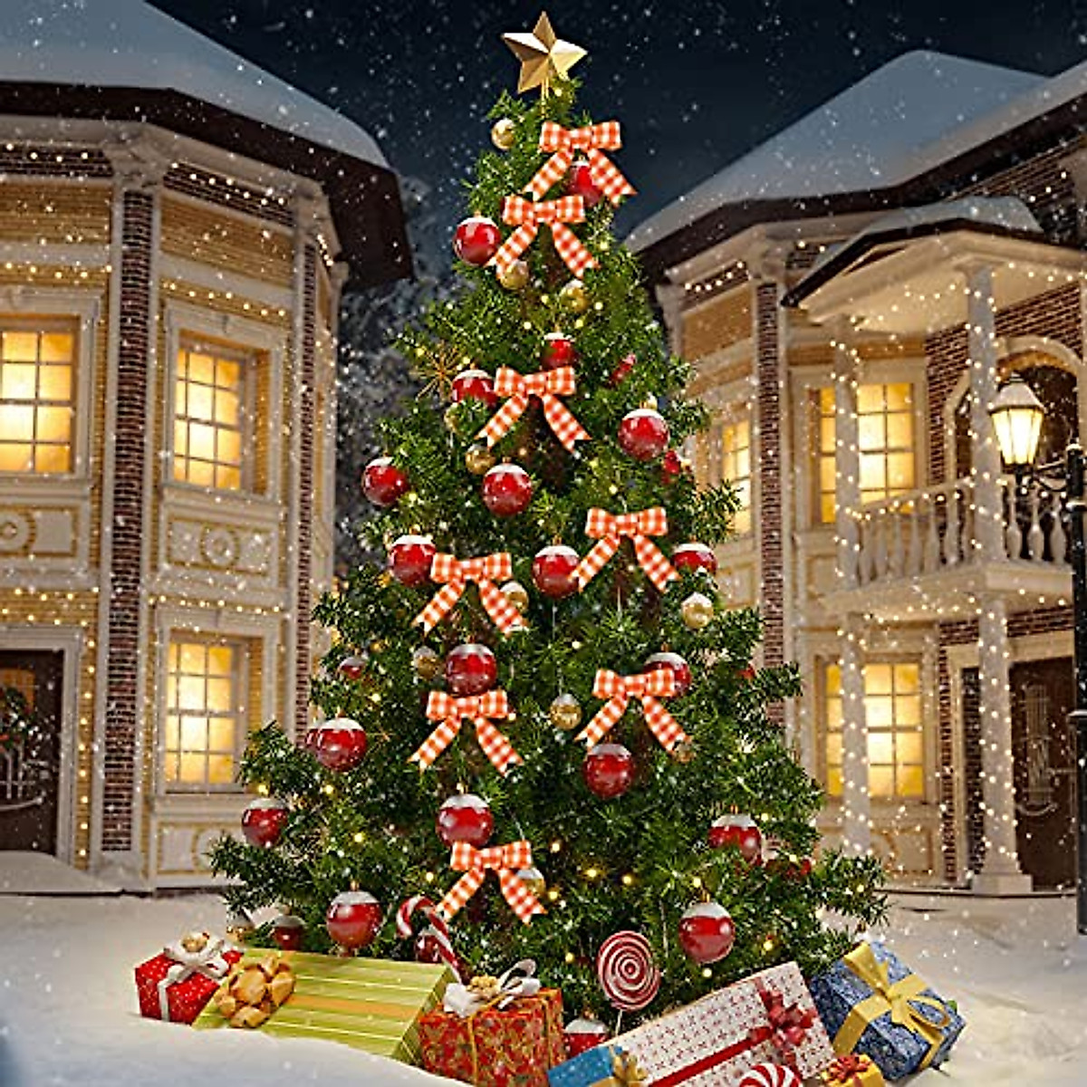 2 Inch 6.5 Yards Thanksgiving Christmas Buffalo Plaid Ribbons Rolls Wired Edge Gingham Ribbon for Crafts Bow Making Floral Wreath Garland Supplies(Orange and White)