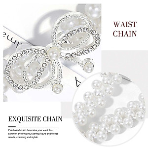 Cosydays Pearl Waist Belt Butterfly Waist Chains Elastic Dress Belt Rhinestone Waistband Jewelry for Women and Girls (Bow1)