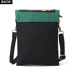 Embroidered Tassels Canvas Crossbody Bag, Cute Shoulder Bag Cellphone Pouch Purse (A02: Vertical-Tassel-Green)