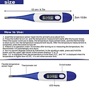 Livestock Pet Thermometer with LED Display Memory Function,Fast Digital Veterinary Thermometer,Flexible Probe for Temperature Measurement for Dogs Cats Horse Cattle (with Battery)