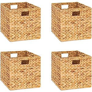 M4DECOR 3 Nested Wicker Storage Basket for Shelves, Large Cube Storage Bins for Bedroom, Living Room, Nursery Room (3 Packs Square Baskets)