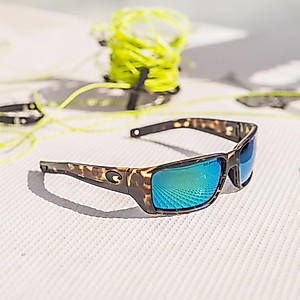 Costa Del Mar Mens Fantail Pro Fishing and Watersports Rectangular Sunglasses, Matte Grey/Blue Mirrored Polarized-580G, 60 mm