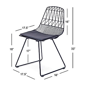 AC Pacific Metal Dining Chairs with Faux Leather Seat Pad, Modern Stackable Indoor Outdoor Stool for Kitchen, Patio, Bistro and Bar, Set of 2, Matte Black