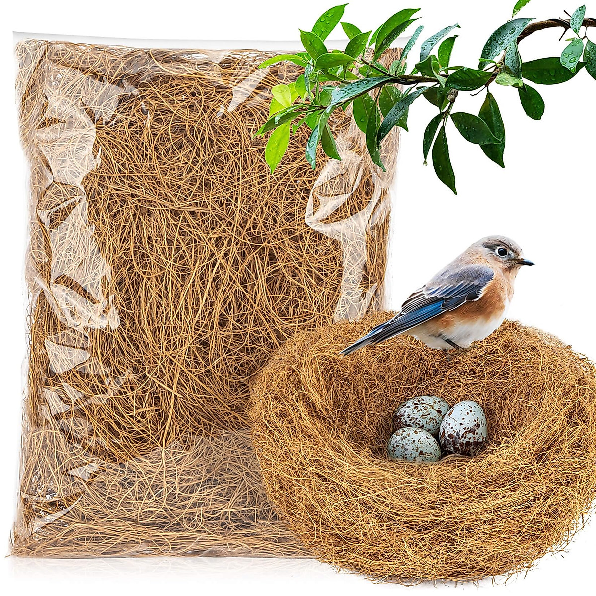 Sukh 110G Coconut Fiber for Bird Nest - Canary Nesting Material Coconut Bird Nest Finch Coconut Fiber Loose Bedding Substrate for Laying Eggs,Resting Materials for Birds, Hummingbird Parakeet