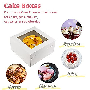 Feelfine Cake Boxes 10 Inch, 10x10x5 Cake Boxes with Square Cake Boards, 24 PCS Bakery Boxes with Window(12 Cake Boxes & 12 Boards) Cajas Para Pasteles for Cakes Pastries Cookies