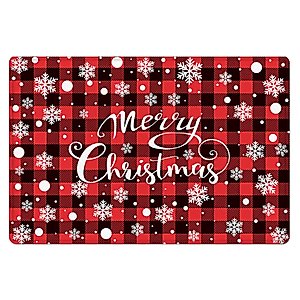 Christmas Memory Foam Bath Mat, White Merry Christmas on Red and Black Plaid Background Non Slip Bath Rug Kitchen Mat Door Mat Washable Absorbent Bathroom Décor Rug 36x24In