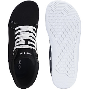 WHITIN Men's Wide Toe Box Hightop Barefoot Shoes Boots Canvas Sneakers Black White Size 6.5