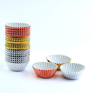 Elcoho 300 Pieces Foil Metallic Cupcake Liners Muffin Paper Cases Baking Cups, Gold, Silver and Rose Gold, 2-Inch