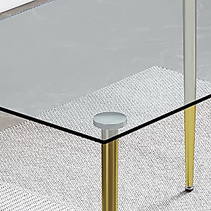 POULEII Glass Dining Table,Modern Minimalist Rectangular Table with Tempered Glass Tabletop and Golden Chrome Metal Legs for 6-8, Space Saving Dining Table for Kitchen Dining Room