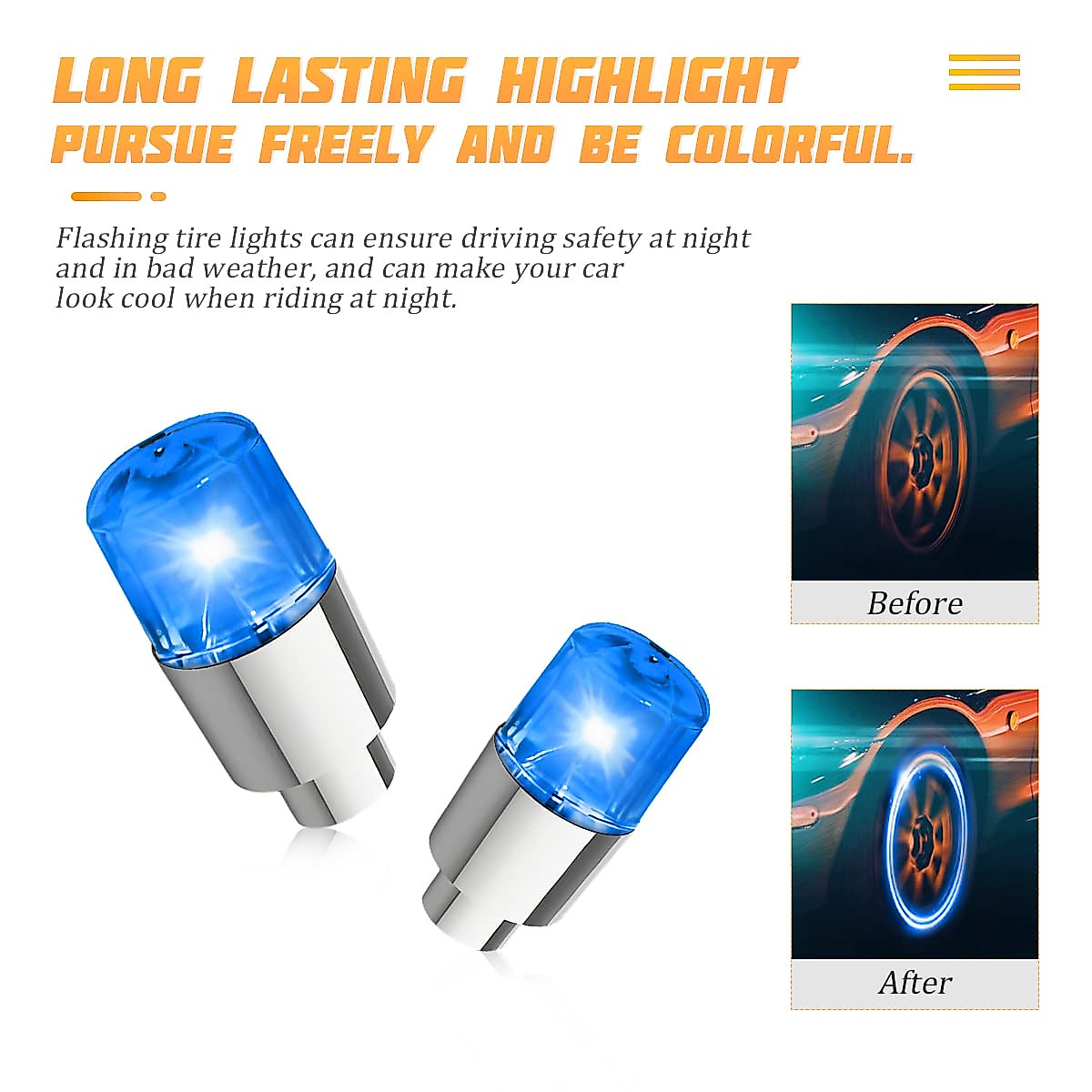 4PCS LED Car Wheel Tire Valve Caps Lights, Neon Spoke Flash Light Bulb for Bike Motorcycle, Waterproof Motion Sensors Led Lamp with 10 Extra Battery, Auto Accessories