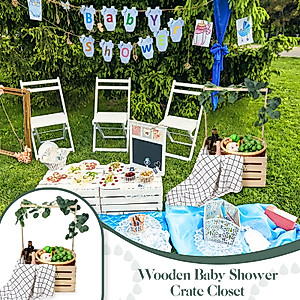 Barydat Large Wooden Baby Shower Crate Closet with Handle and Garland, 17.7inch Baby Shower Basket for Newborn Girl Boys Gifts Pregnancy New Parent(Wood Color)