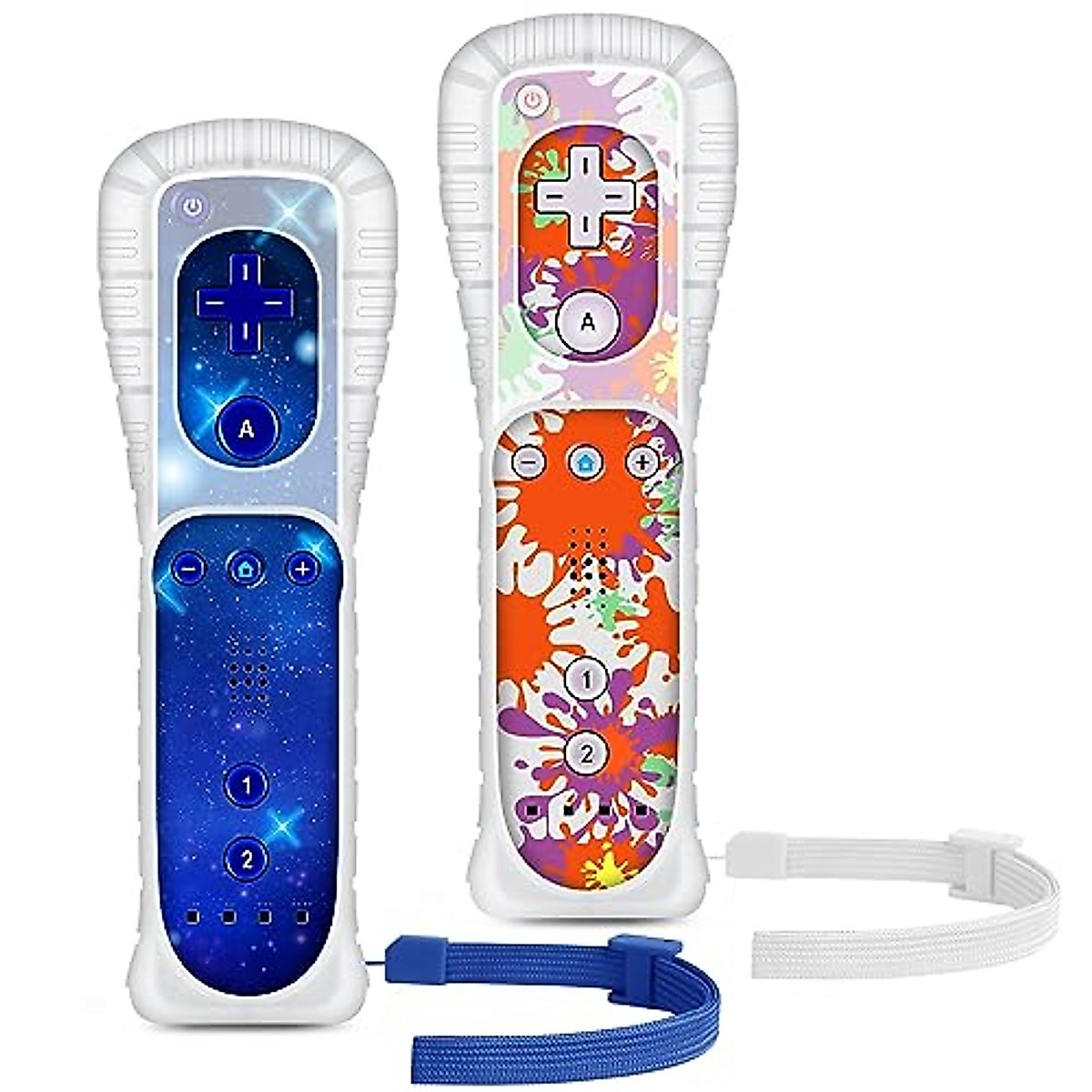 Yosikr Wii Controller 2 Pack, Wii Remote Controller with Silicone Case and Wrist Strap Compatible for Wii/Wii U Console - Starrysky and Graffiti