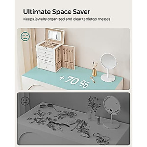 SONGMICS 6 Tier Jewelry Box, Jewelry Case with 5 Drawers, Large Storage Capacity, with Mirror, Lockable, Jewelry Storage Organizer, Gift for Loved Ones, For Watches, White UJBC152W01