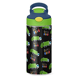 Stainless Steel Water Bottle for kids- 12 Ounce Stainless Steel Vacuum Insulated Water Bottle for Kids children,Double Wall Vacuum Insulated Bottles (Garbage Truck Trash Recycling)