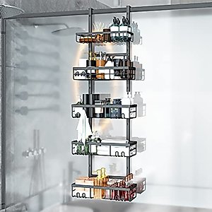 ksdenuov 5-Tier Over the Door Shower Caddy, Hanging Shower Caddy, Shower Organizer Hanging with Soap Holder for Bathroom Storage and Organisation, No Drilling, Black