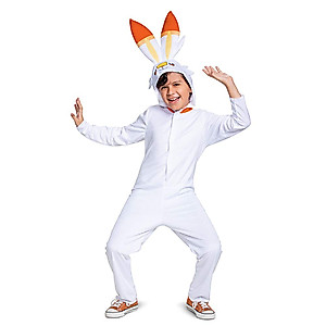 Scorbunny Pokemon Kids Costume, Official Pokemon Hooded Jumpsuit with Ears, Classic Size Medium (7-8) Multicolored