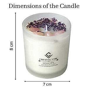 Crystal Vibe Healing Crystal Candle With Rose Quartz Crystals and Lavender Petals - Natural Soy Wax Lavender Scented Candle With Crystals Inside for Home Décor Clearance - Aromatherapy Meditation