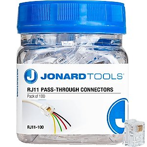 Jonard Tools RJ11-100 CAT3 RJ11 Pass-Through Connectors for Telephone Cables (Pack of 100)