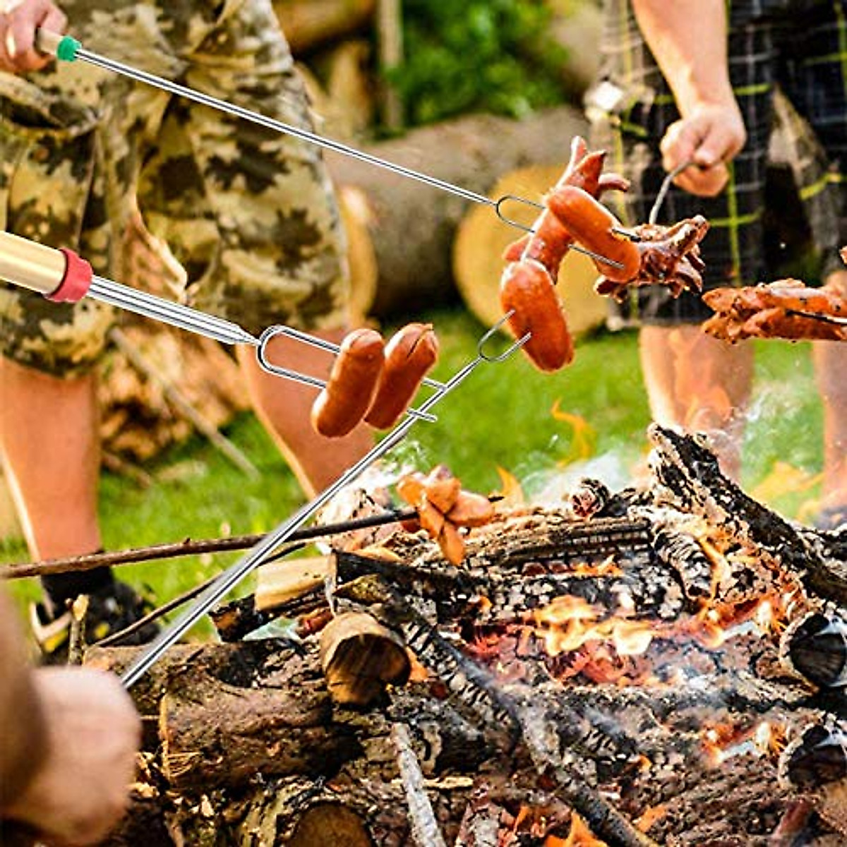 Ezire Marshmallow Roasting Sticks, Extendable Telescoping Smores Skewers for Fire Pit Campfire BBQ Hot Dog Marshmellow 32inch (8Pcs)