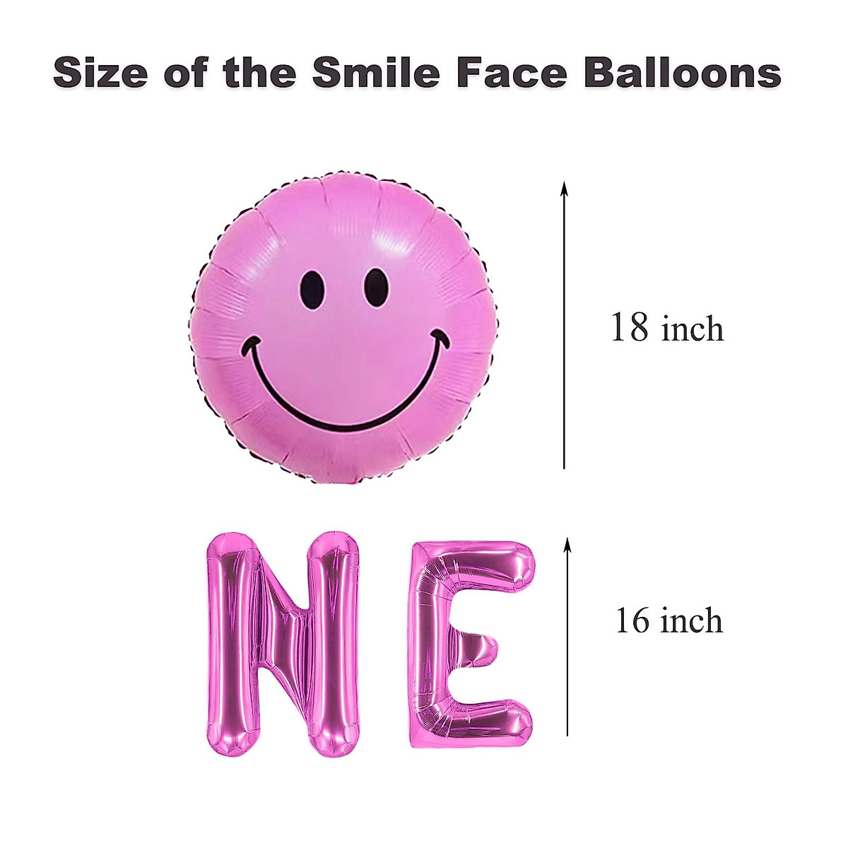 Pink Smile Face Balloons for 1st Birthday Decors| One Happy Dude Foil Balloons, 18" Pack 3| Happy Face Balloons for Smile Face Birthday Party Decorations| Preppy Style Balloons for Bachelorette Party,