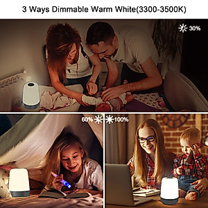 winshine Touch Wake Up Night Light with Sunrise Simulation Alarm Clock, 3 Ways Dimmable Warm White Bedside Lamp for Kid Bedrooms RGB Ambient Table Nightstand Light,Sleep Aid Snooze Timer Mode