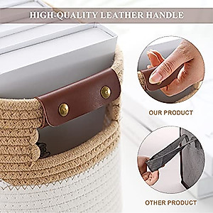 ECDYQXVU 1 Pack Cotton Rope Storage Baskets,15x10x9 in,Collapsible Storage Bins, Decorative Woven Basket Cube Storage Organizer for Nursery, Laundry, Towel, Clothes, Cosmetics, Books(White/Beige)