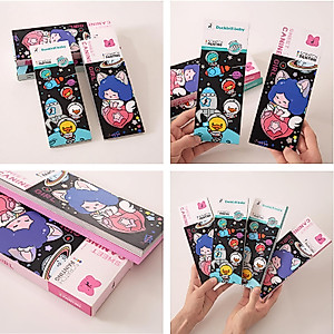 40 Card Rainbow Sparkle Scratch Painting Note, Hand-Eye Coordination Art&Crafts, Mini Magic Scratch DIY Graffiti Creative Bookmarks Gift for Kids&Adults, 8.5''x3.2'' (Canine Girl/Duckbill Baby Space)