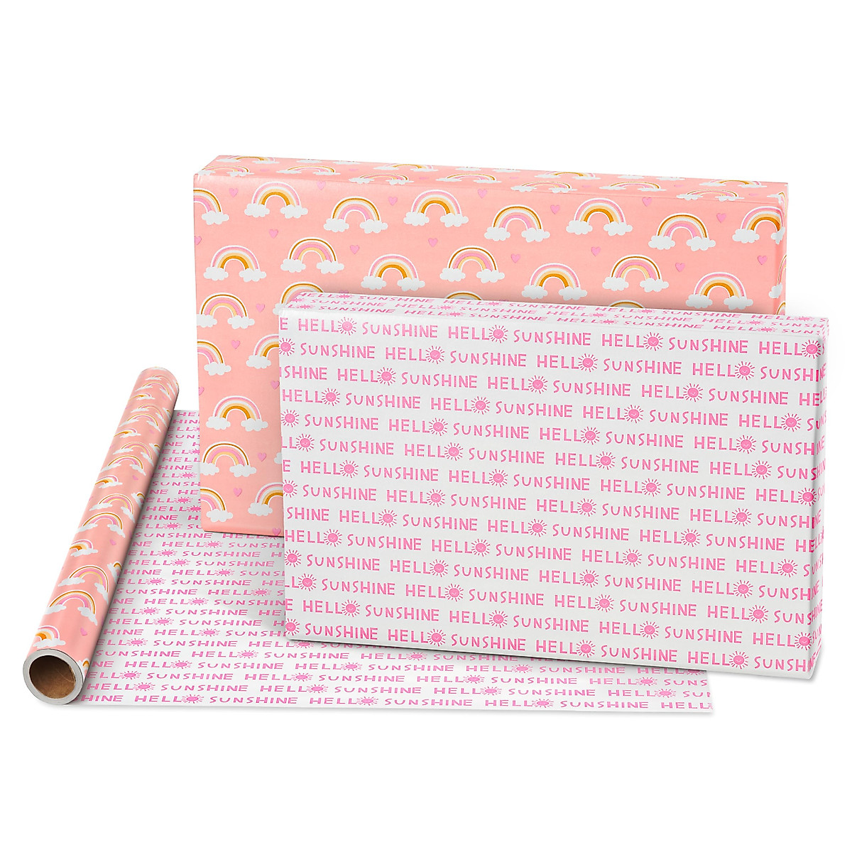 American Greetings 175 sq. ft. Reversible Wrapping Paper for Baby Showers, Kid's Birthdays and All Occasions, Rainbows and Hearts (1 Roll, 30 in x 70 ft.)
