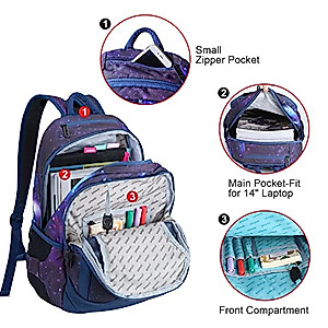 UNIKER Galaxy School Backpack,Schoolbag for Teens,Bookbag for Middle School,Daypack Preteen Laptop Backpack for 14 Inch Laptop (Purple)