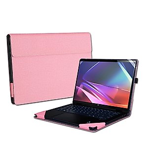 Cover Case for HP Envy x360 2-in-1 Laptop 14-FA 14z-FA & 14-fc 14t-fc &for HP Spectre x360 14-EU 14t-EU,PU Leather Protective Sleeve with Foldable Cooling Bracket (Pink)