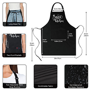 Xornis 100% Cotton Funny Aprons for Women Queen of The Kitchen with 2 Pockets Chef Cooking Baking Adjustable Bib Apron Gifts from Daughter Son Husband for Mom Grandma Wife Mother's Day