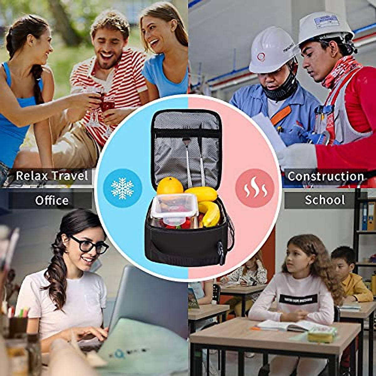 MDMEI Black Lunch Box Insulated Tote Lunch Bag for Adult Women Men Teen Boys Kids, Reusable Durable Freezable Thermal Cooler Bag for School Work Hiking Travel Picnic
