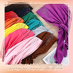 Jiuguva 12 Packs Rhinestone Head Scarf Women Stretchy Head Wrap Bandana Beanie Pre Tied Durag Turban Cap Skull Cap Headbands