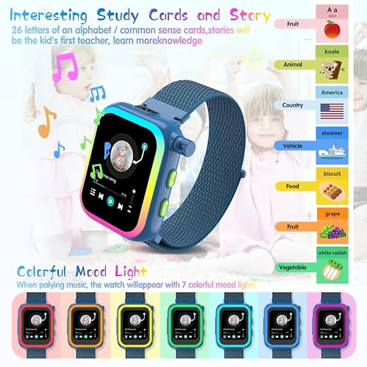 Hewitto Smart Watch for Kids, Kids Smart Watches Girls with Touch Screen and HD Camera, 12 Game Video Music Player Audiobook Alarm Clock Pedometer, Kids Watch for Boys Girls